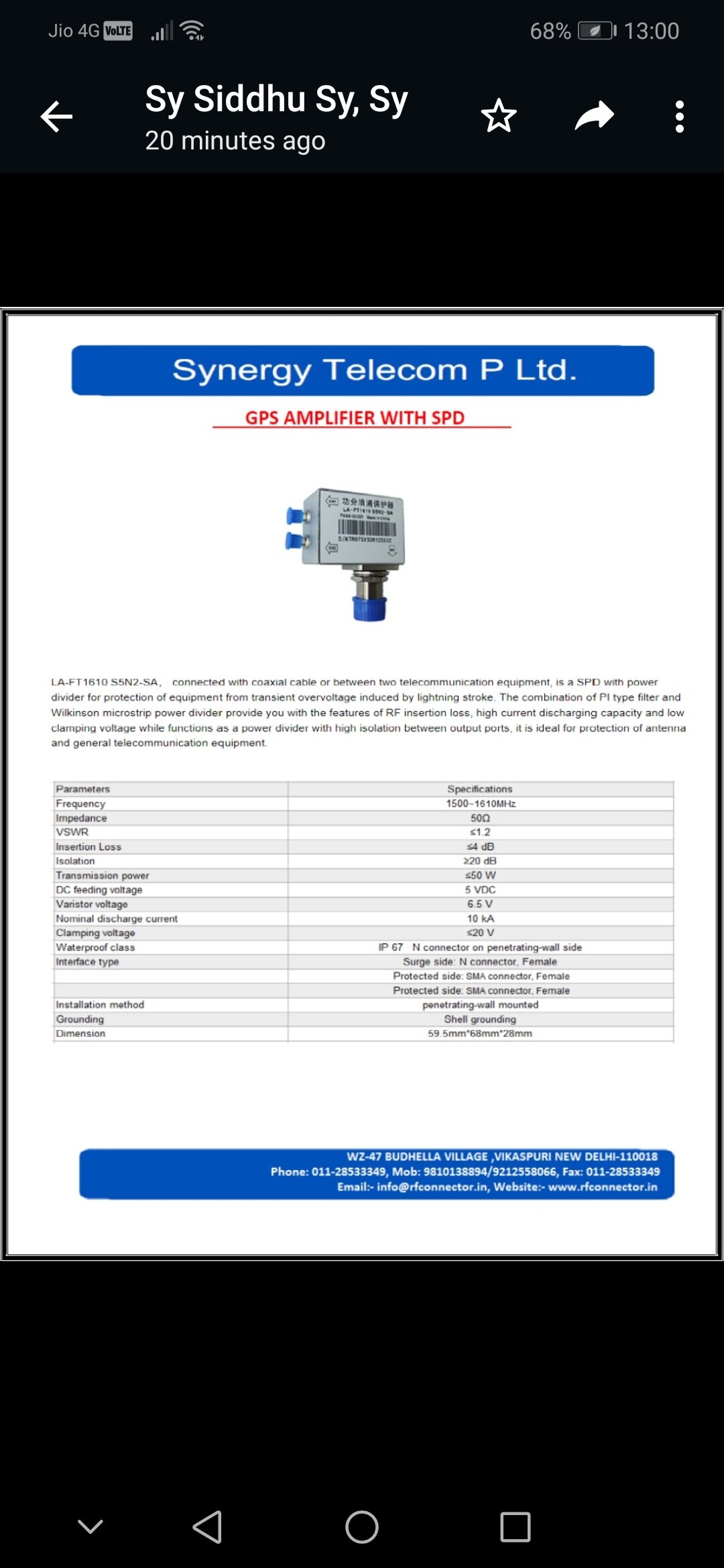 SYNERGY TELECOM P LTD www.rfconnector.in antenna in New Delhi, India